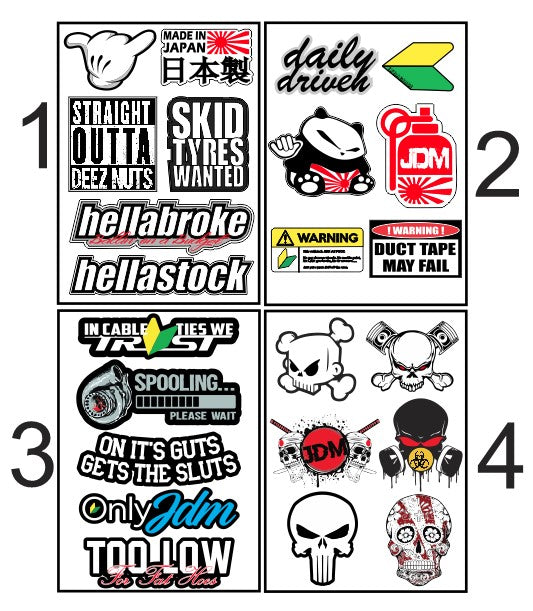 A4 Sticker Sheet | 4 Styles JDM Car Decals | NZ Made – XRacing Motorsport